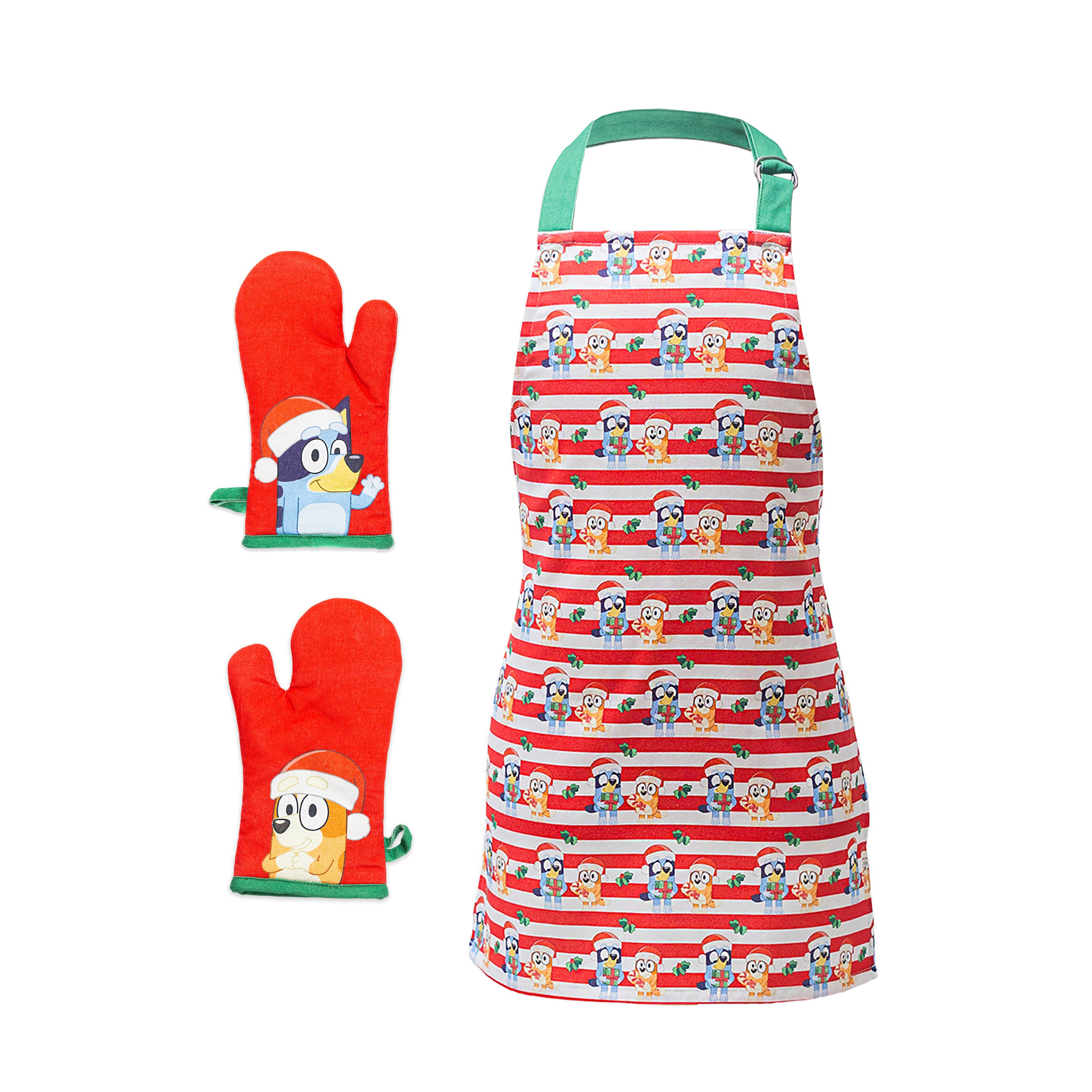 BLUEY Holiday Youth Apron and Oven Mitt Set - 3 Piece Kit for Kids ...